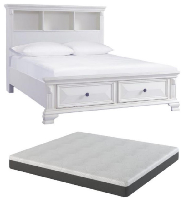 Home Square 2-Piece Set with Queen Storage Bed and 8" Queen Mattress in ...