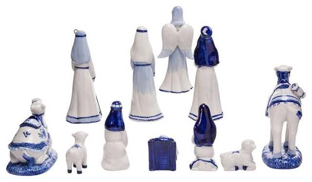Kurt Adler Porcelain Delft Nativity 11-Piece Set - Traditional ...