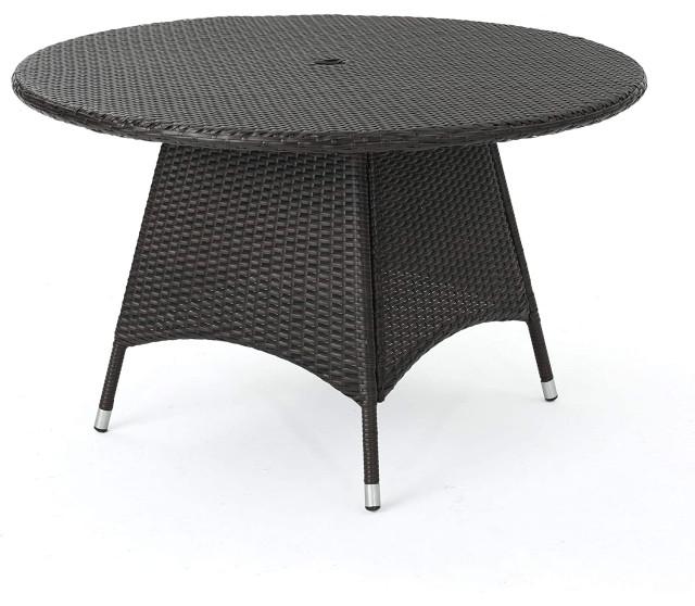 Round Patio Dining Table, Aluminum Frame With Wicker Multibrown Wicker ...