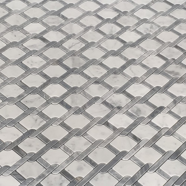Carrara White Marble Princess Weave Bardiglio Rope Mosaic Tile Honed, 1 ...
