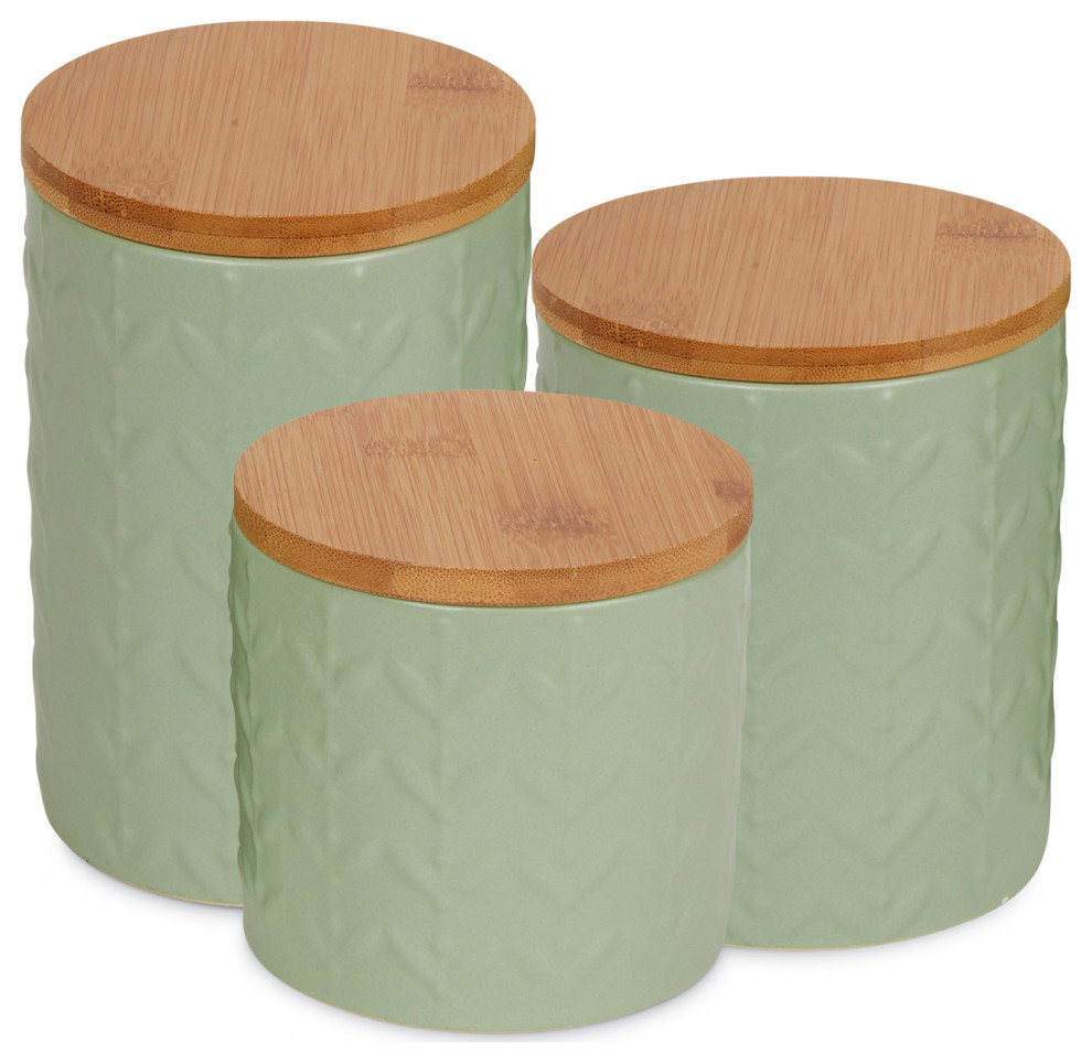 Jadeite Matte Retro Vine Texture Ceramic Canister (Set of 3 ...
