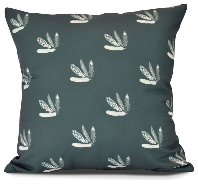 Feather Fan, Floral Print Indoor/Outdoor Pillow, Gray, 20" x 20 ...