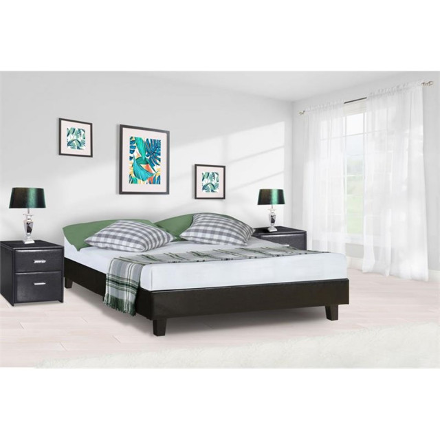 Camden Isle Acton Upholstered Black Faux Leather Queen Platform Bed - Transitional - Platform ...