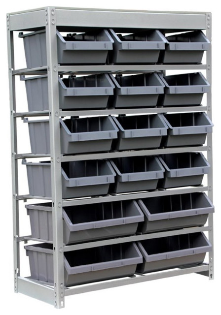 King's Rack 6-Tier Metal Organizer Shelving Rack with 16 Bins in Gray ...