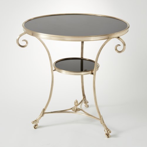 Gold Metal Scroll Arm Curved Leg Round Accent Table, Claw Foot Granite ...