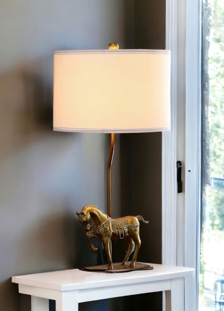 30" Gold Stallion Horse Table Lamp With White Shade - Contemporary ...