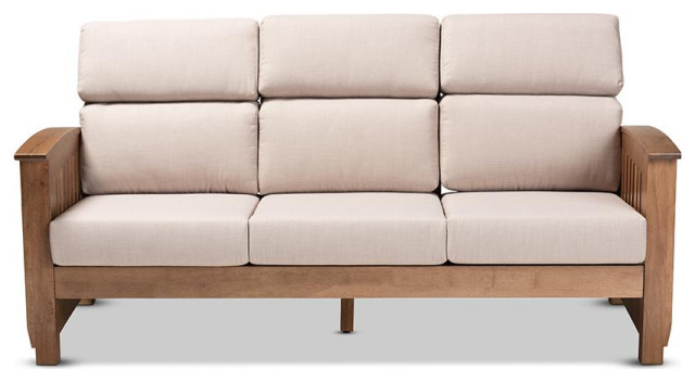 Charlotte Modern Classic Mission Style Taupe Fabric Upholstered Walnut ...