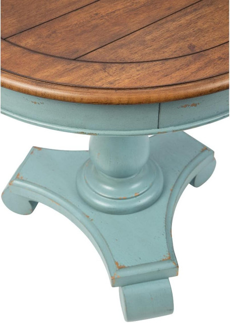 Farmhouse End Table, Pedestal Base With Rounded Hardwood Top - French ...
