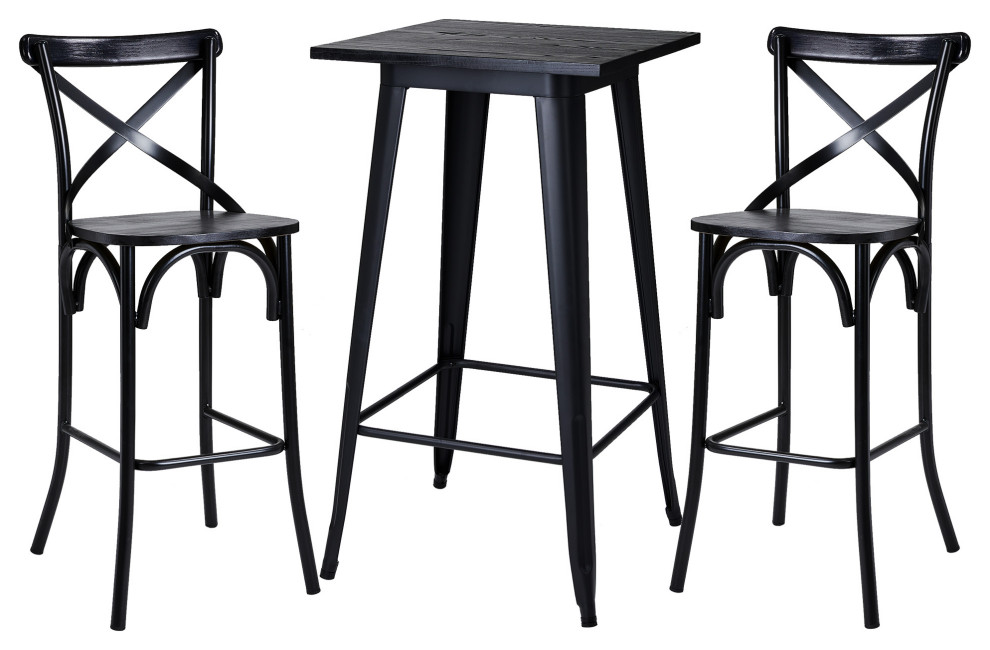 3 Piece Pub Table and Bar Chair Set - Industrial - Indoor Pub And ...