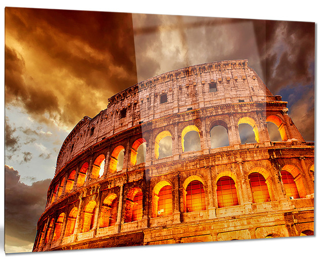 "Colosseum in Rome Landscape" Metal Wall Art, 28"x12" - Contemporary ...