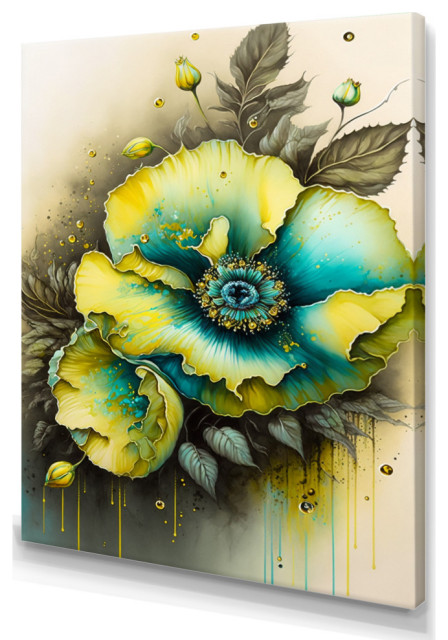 Vibrant Yellow Floral Design Canvas, 34x44 - Contemporary - Prints And ...