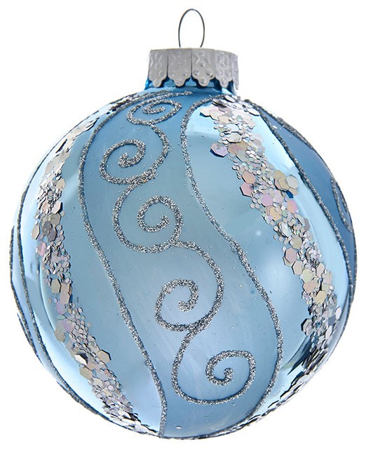 80mm Silv Blue w. Glitter, Sequins Glass Ball Ornaments, 6 Piece Box, 3 ...