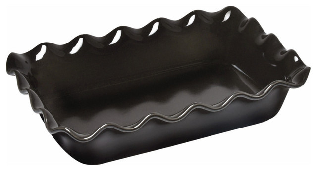 Emile Henry Charcoal Ceramic 3.3 Quart Ruffled Rectangular Baker ...