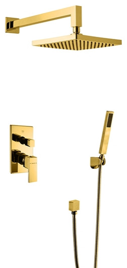 BathSelect New Gold Square Wall Mount Shower Head With Hand-Held Shower ...