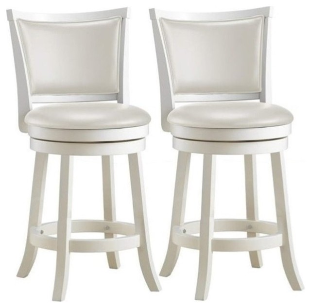 Pemberly Row Wood Bar Stool Chair Set of 2 in White - Rotating Round ...