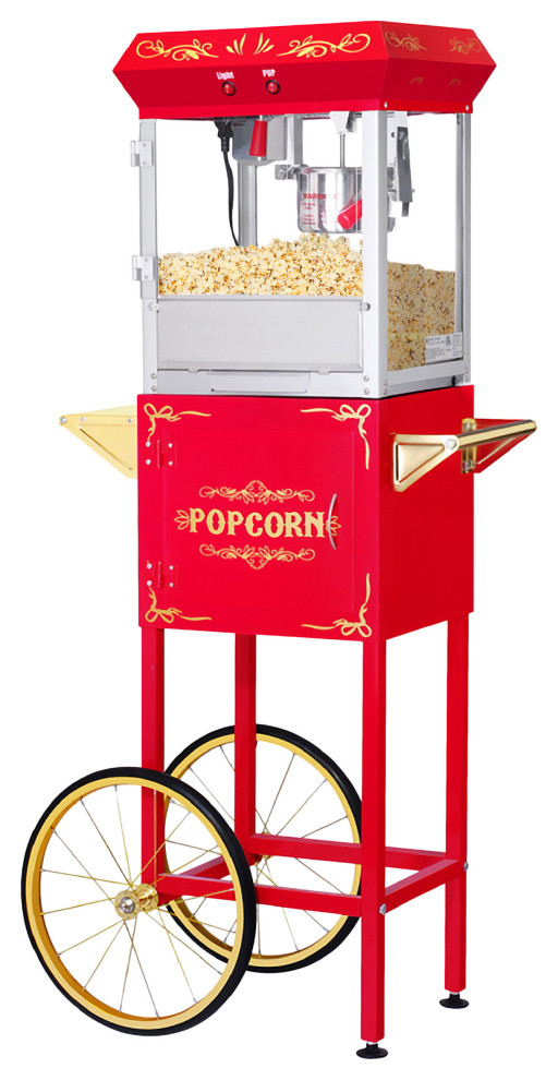 Popcorn Machine & Cart 8oz Popper Stainless-Steel Kettle, Warming Deck ...