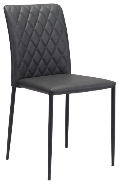 Set of Two Black Faux Leather Diamond Weave Dining Chairs - Midcentury ...