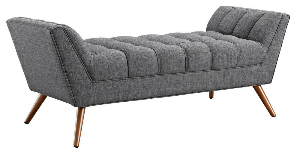 Modern Contemporary Medium Fabric Bench, Gray, Fabric - Midcentury ...