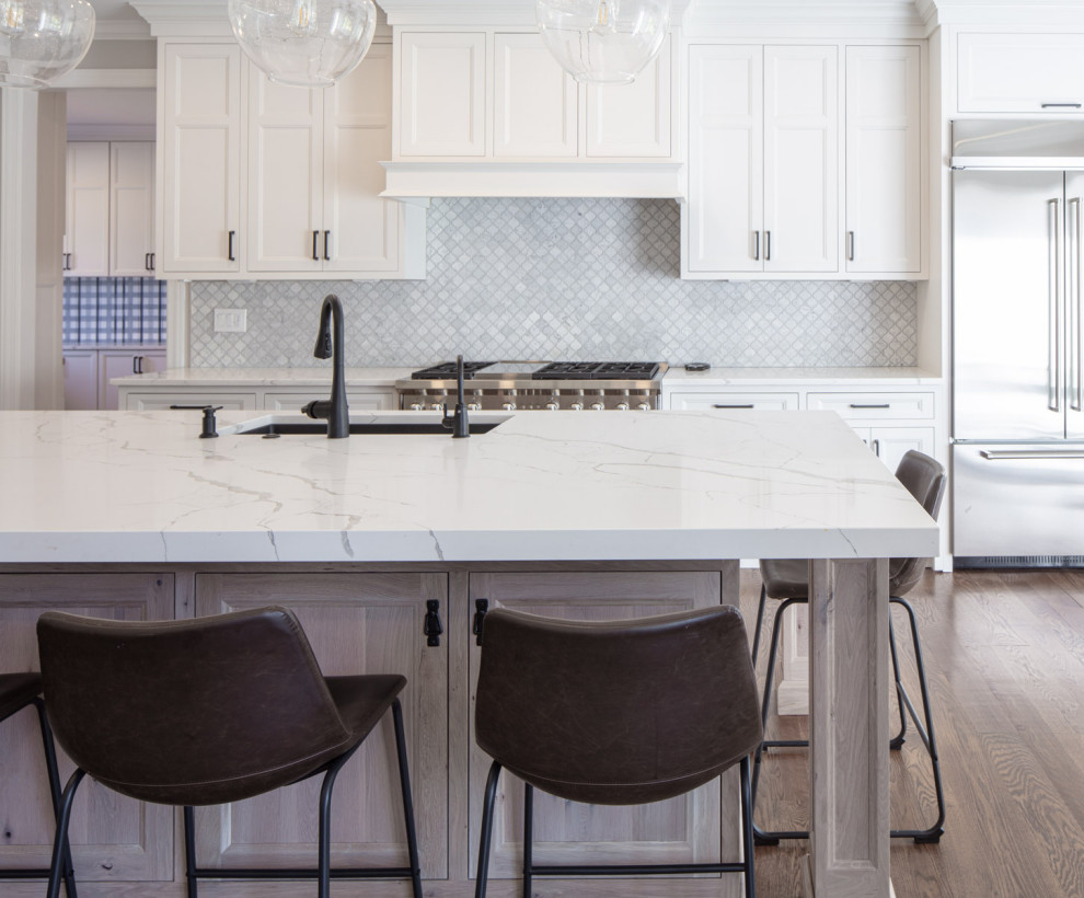 White Inset Cabinets with Knotty White Oak Island - Kitchen ...