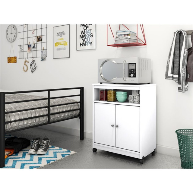 Ameriwood Home 24" Open Microwave Cart in White Stipple - Transitional ...