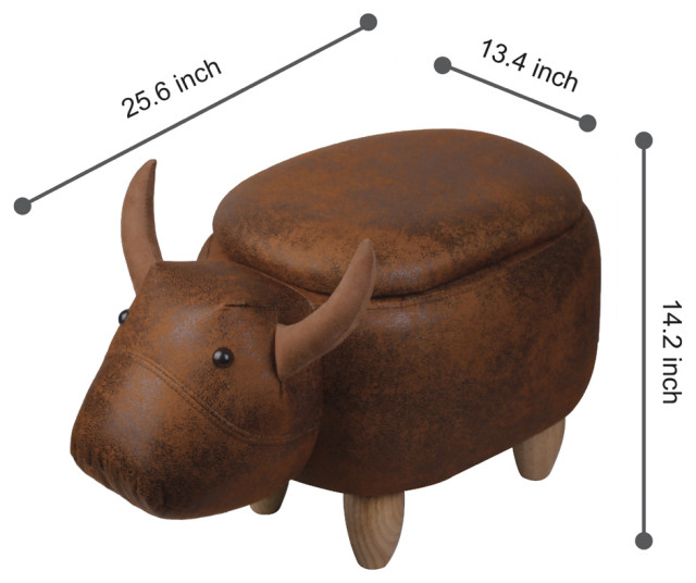 Brown Buffalo Cow Animal Ottoman Storage Faux Leather Foot Stool ...