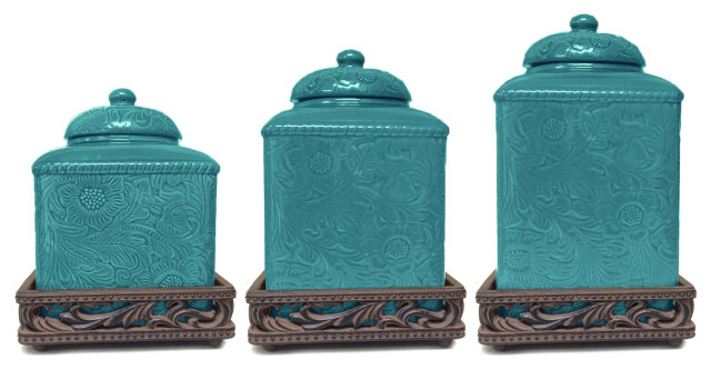 Savannah Canister and Base Set, Turquoise, 6 Piece - Traditional ...