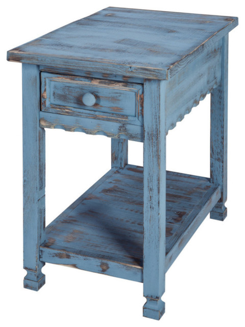 Country Cottage Chairside Table, Blue Antique Finish - Farmhouse - Side ...
