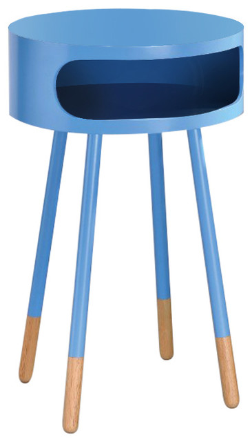 Round End Table, Light Blue and Natural - Midcentury - Side Tables And ...