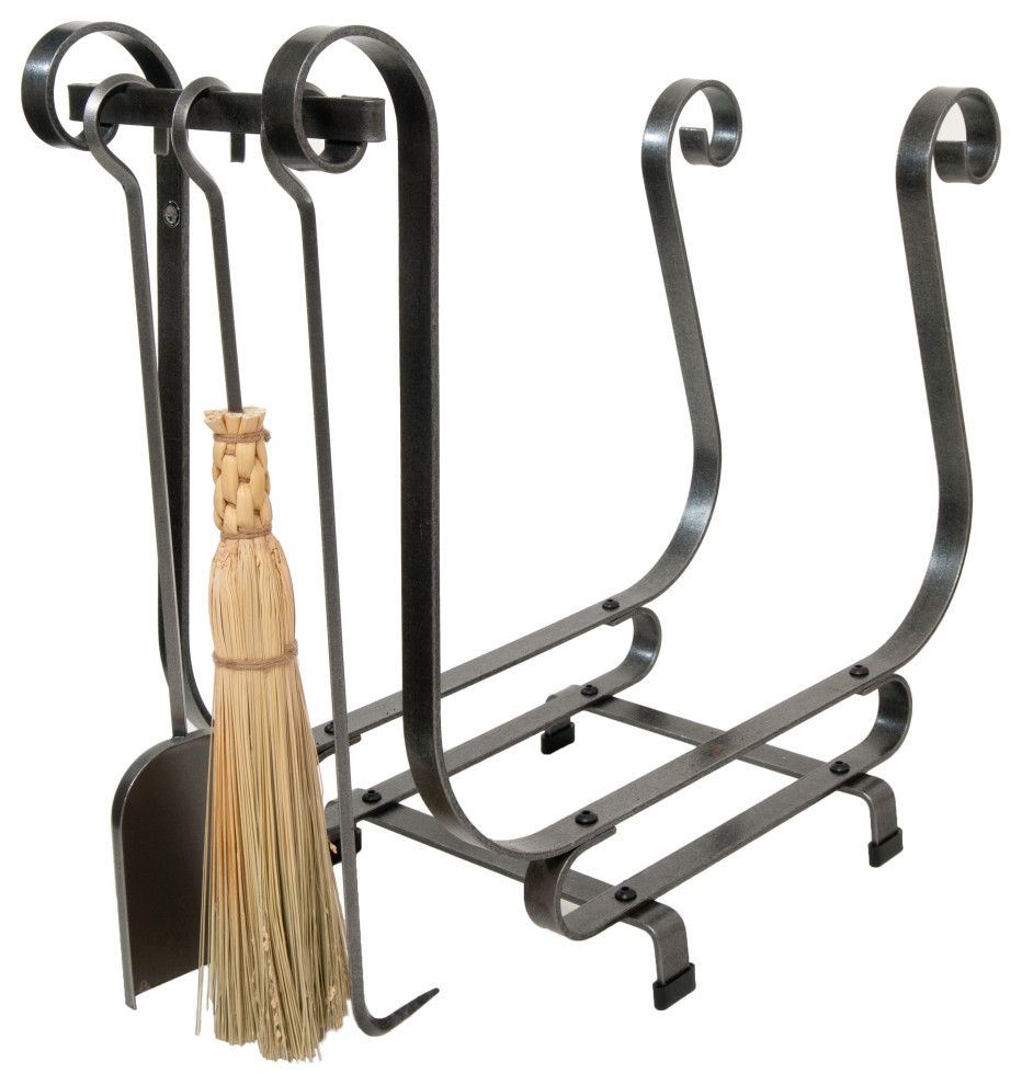 Handcrafted Sleigh Log Rack with Tools Hammered Steel - Midcentury ...