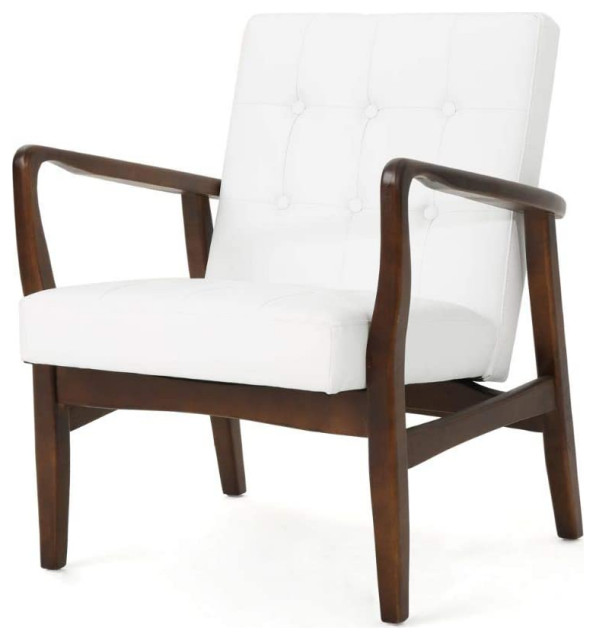 Mid Century Modern Faux Leather Club Chair with Wood Frame - Midcentury ...