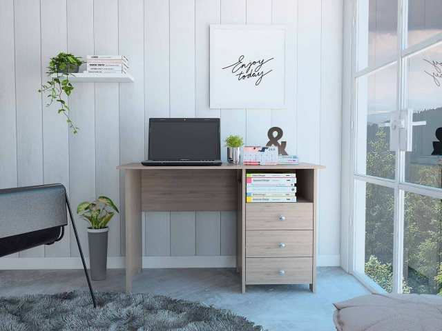 Jacksonville Computer Desk with 3 Drawers, Legs and Handles, Light Gray ...