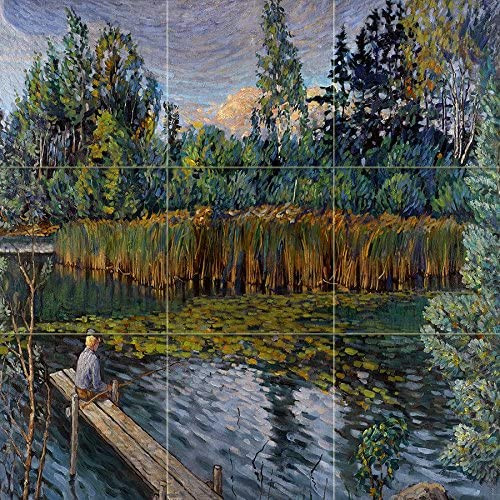 Tile Mural ANGLER water trees river lake reeds Backsplash, Four Inch ...