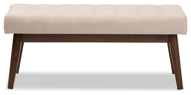 Elia Mid-Century Modern Walnut Wood Fabric Button-Tufted Bench ...