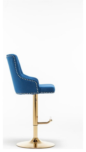 Brightcast 2-piece Velvet Tufted Gold Bar Stools in Blue - Contemporary ...