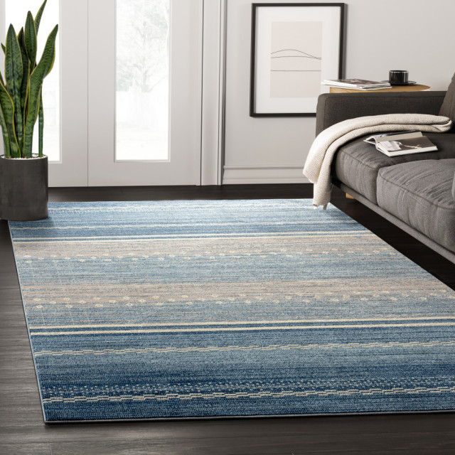 Abani Rugs Mesa MES210A Southwestern Blue Striped Area Rug, 7'9"x10'2 ...