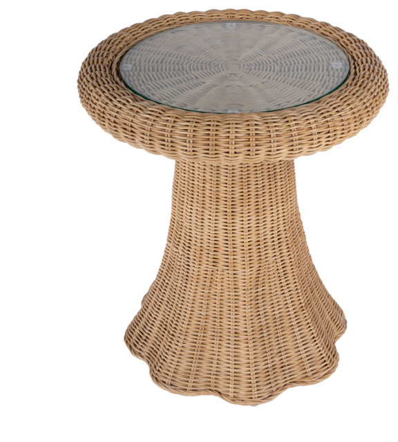 Flora Rattan Scalloped End table - Tropical - Side Tables And End ...
