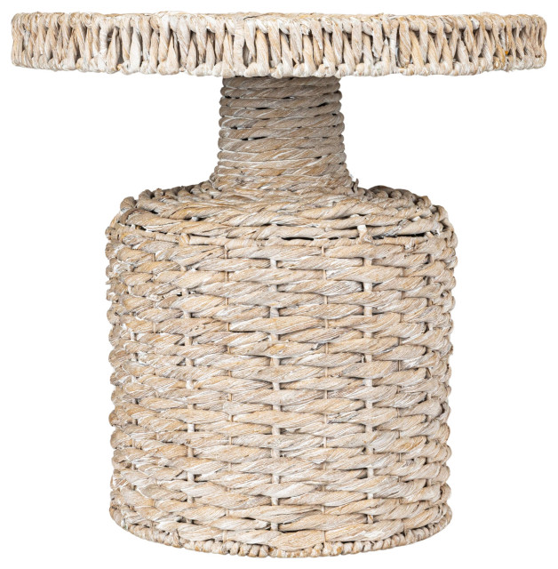 Hand-Woven Water Hyacinth Table, Whitewashed - Tropical - Side Tables ...