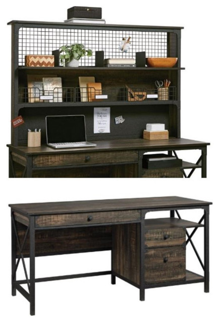 Home Square 2-Piece Set with Computer Desk & Computer Hutch in Carbon ...