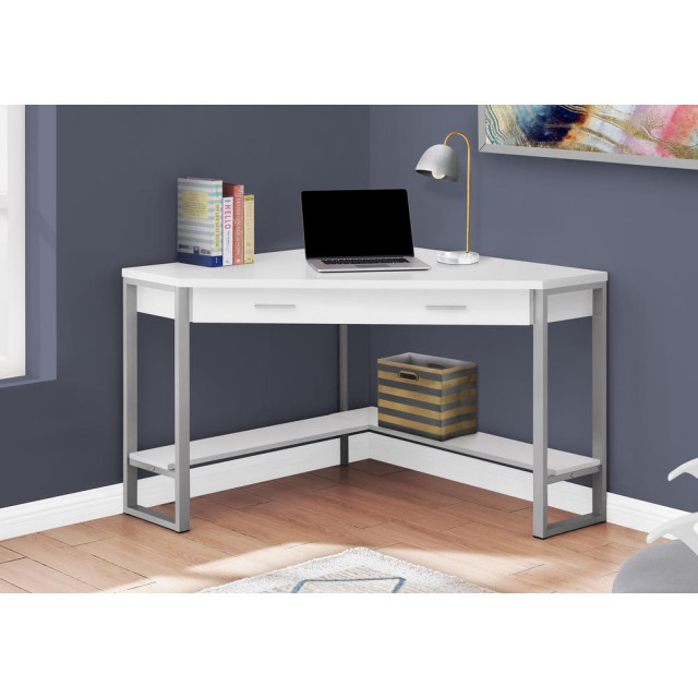 Computer Desk - 42"L / White Corner / Silver Metal - Contemporary ...