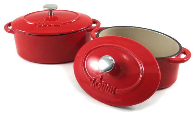 Lodge Red Enameled Cast Iron Mini Oval Cocotte, Set of 2 - Traditional ...