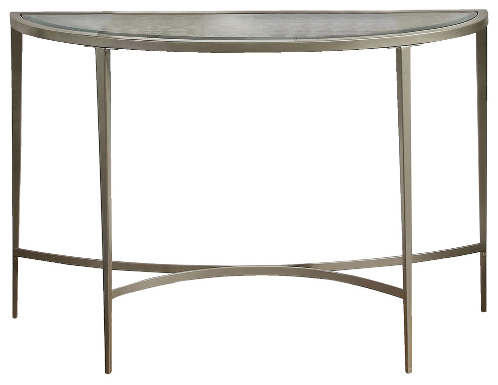 Semicircular Glass Top Sofa Table With Sleek Tapered Legs, Silver ...