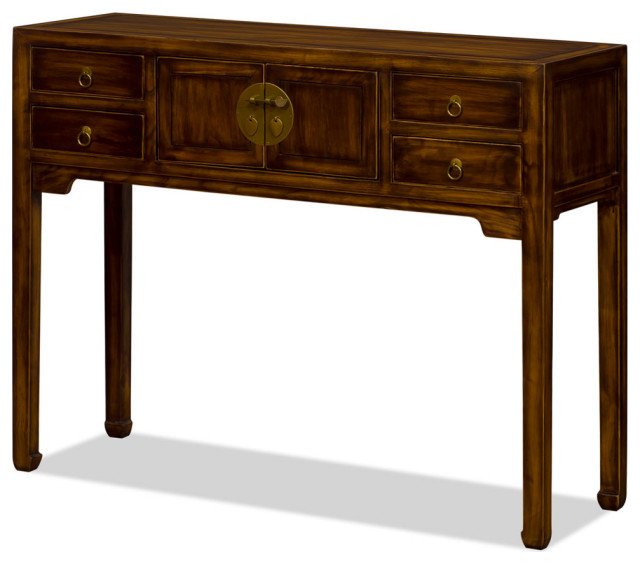 45in Mahogany Finish Elmwood Chinese Mandarin Console Cabinet - Asian ...
