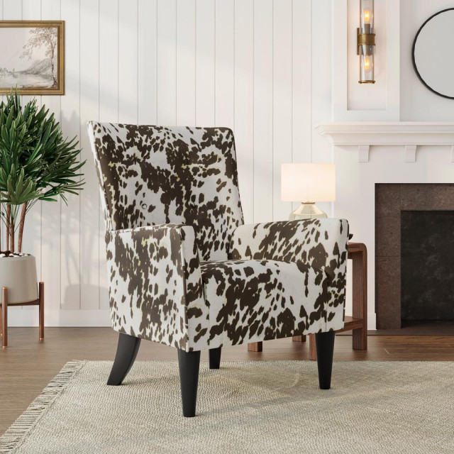 Shelter High Back Wingback Chair in Velvet Brown Cow Print ...