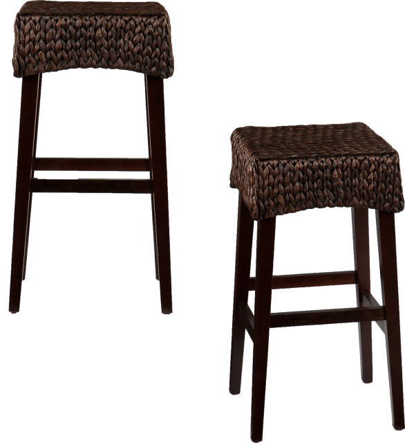 Pair Water Hyacinth Stools - Tropical - Bar Stools And Counter Stools ...