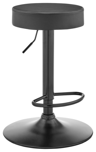 Adjustable Classic Gray Faux Leather Backless Bar Stool - Transitional ...