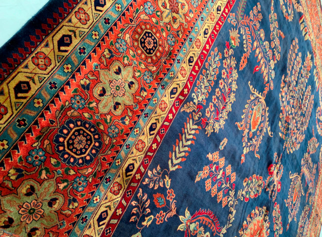 Navy Blue Persain Hand Knotted Sarouk Design 12'x18' - Traditional ...