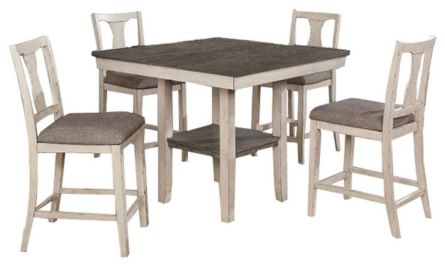 5 Piece Counter Height Dining Set, Antique White and Gray Finish ...