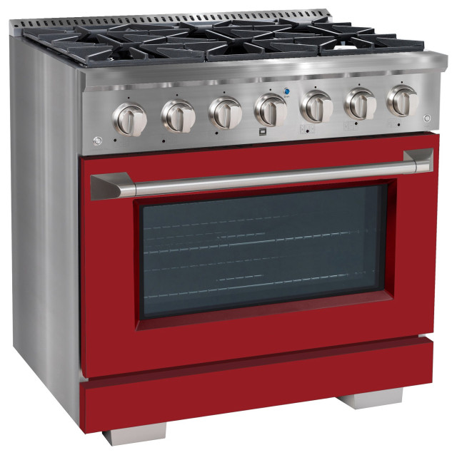 Ancona 36" 5.2 cu. ft. Dual Fuel Range, Stainless Steel With Red Door ...