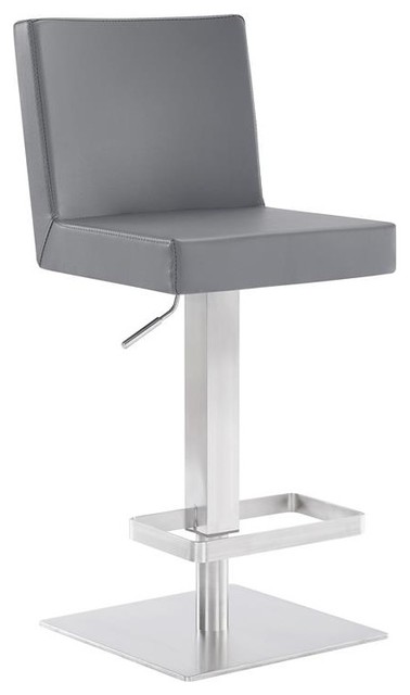 Armen Living Legacy Modern Faux Leather Swivel Bar Stool in Gray ...