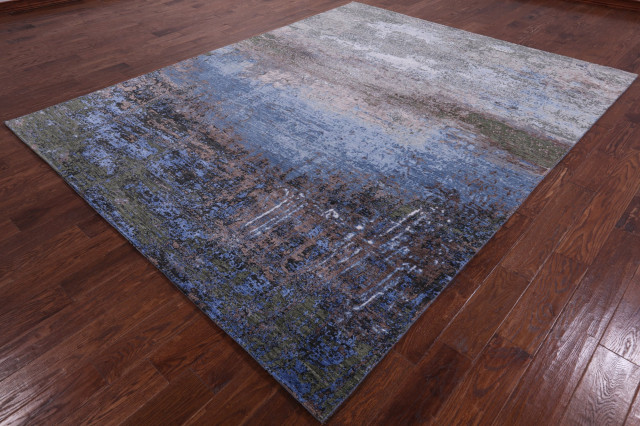 Abstract Hand Knotted Wool and Silk Rug 7' 11" X 10' 1" Q7178, 7' 11" X ...